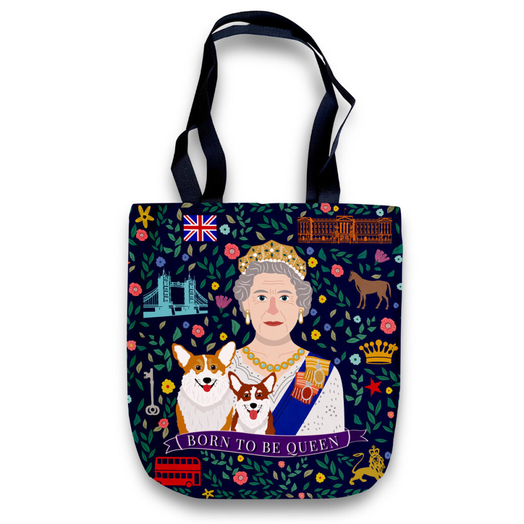 Cheeky Tote Bag – Born to Be Queen Elizabeth with Corgis – Naked Decor